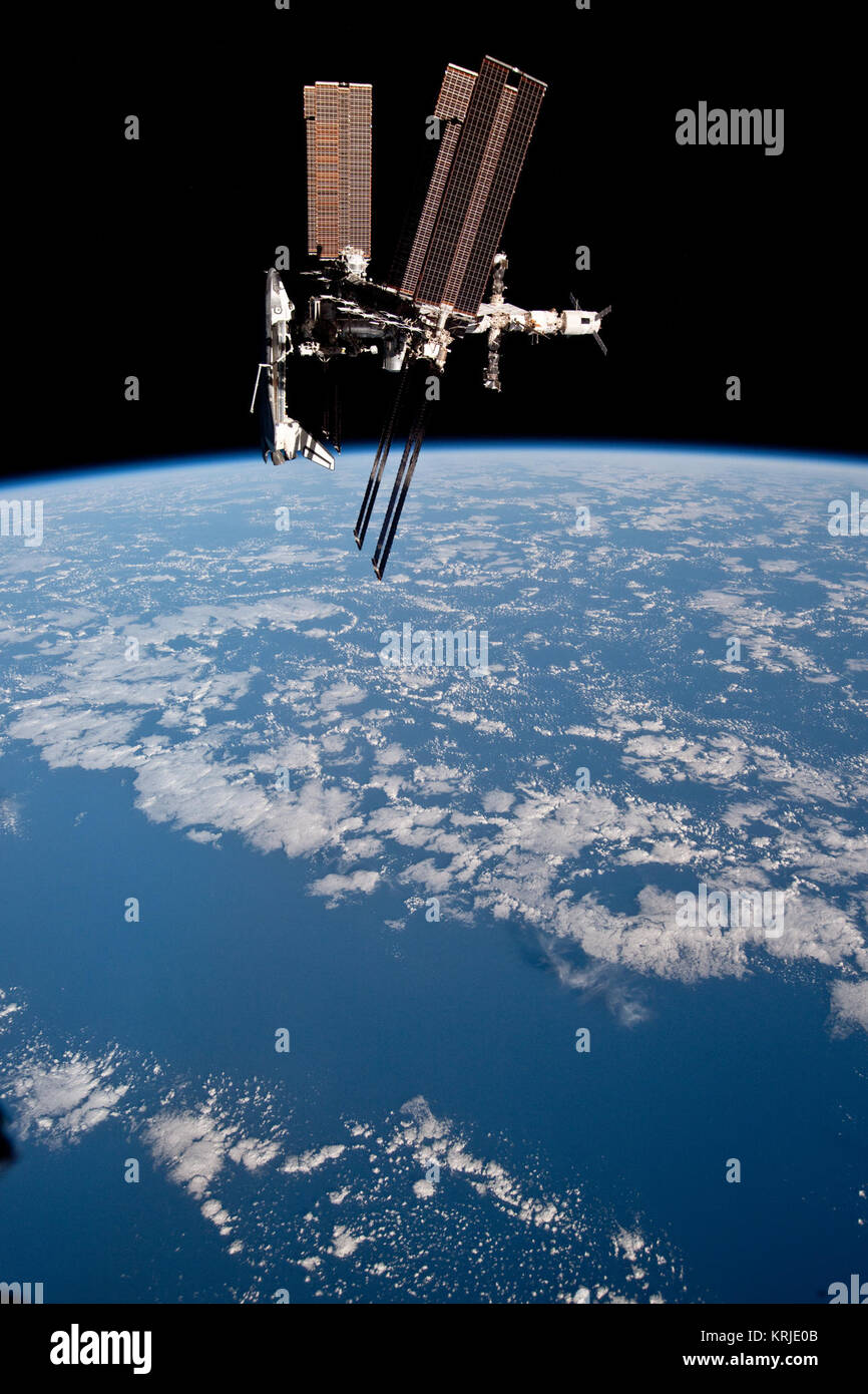 ISS and Endeavour seen from the Soyuz TMA-20 spacecraft 22 Stock Photo ...