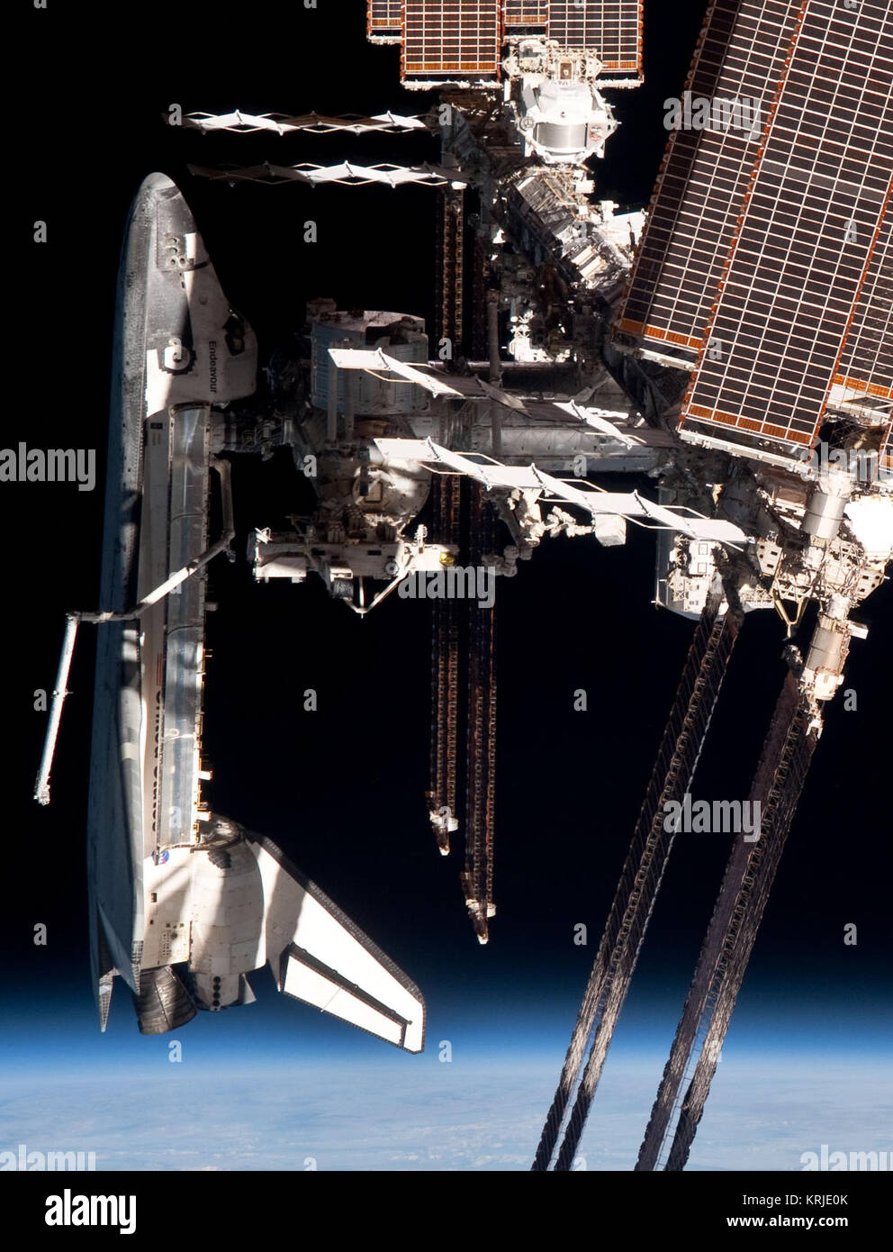 ISS and Endeavour seen from the Soyuz TMA-close Stock Photo - Alamy