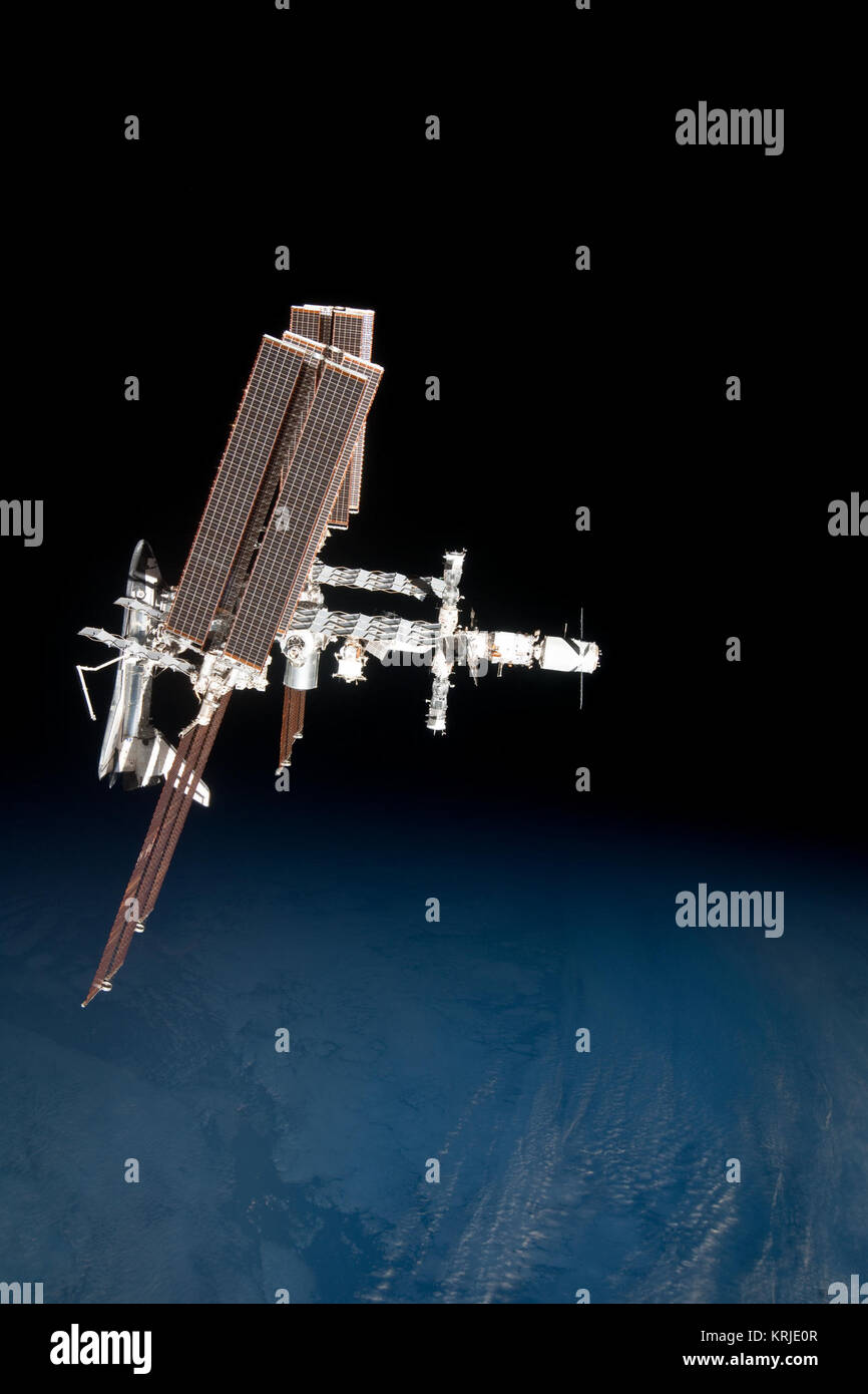 ISS and Endeavour seen from the Soyuz TMA-20 spacecraft 31b Stock Photo ...