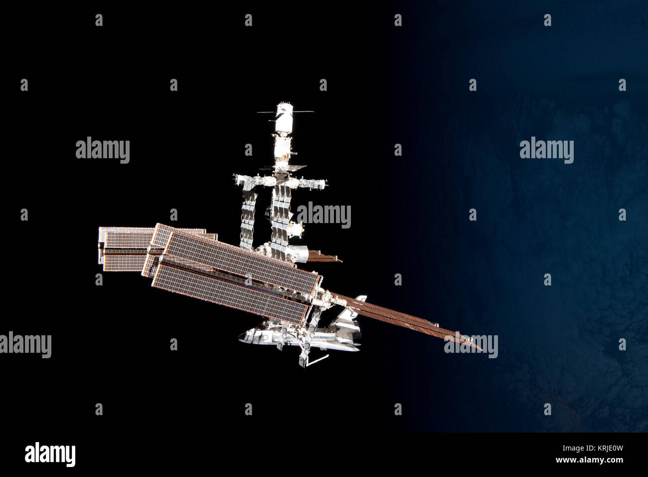 ISS and Endeavour seen from the Soyuz TMA-20 spacecraft 32 Stock Photo ...