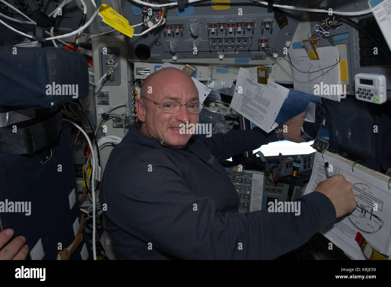 STS-134 Mark Kelly during undocking and fly-around operations Stock ...