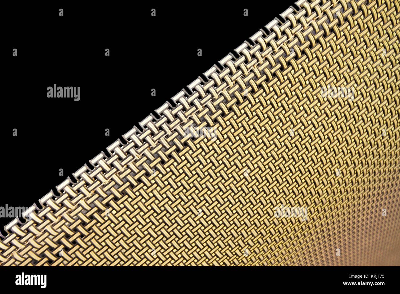 An abstract gold weave pattern cascades diagonally against a black ...