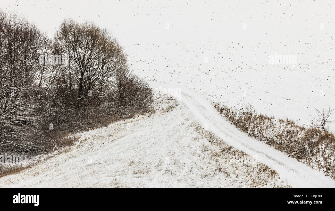 Winter season and seasonal specific. Hilly fields maedows trees covered ...