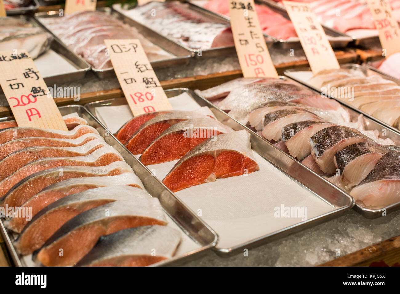 Fish slices at a market Stock Photo - Alamy