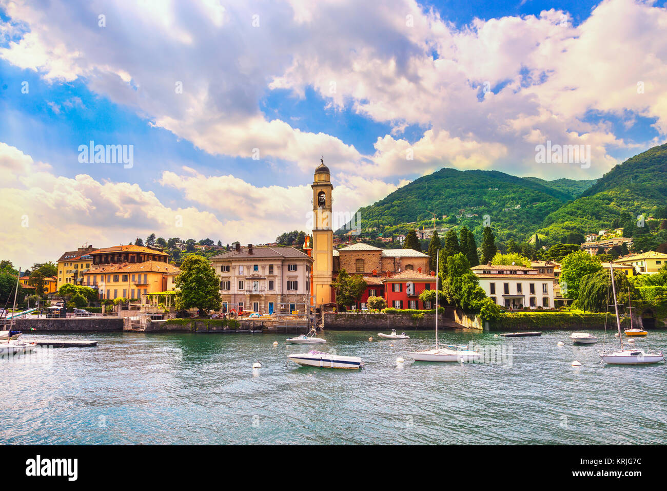 Cernobbio town in Como lake district. Italian traditional lake village ...