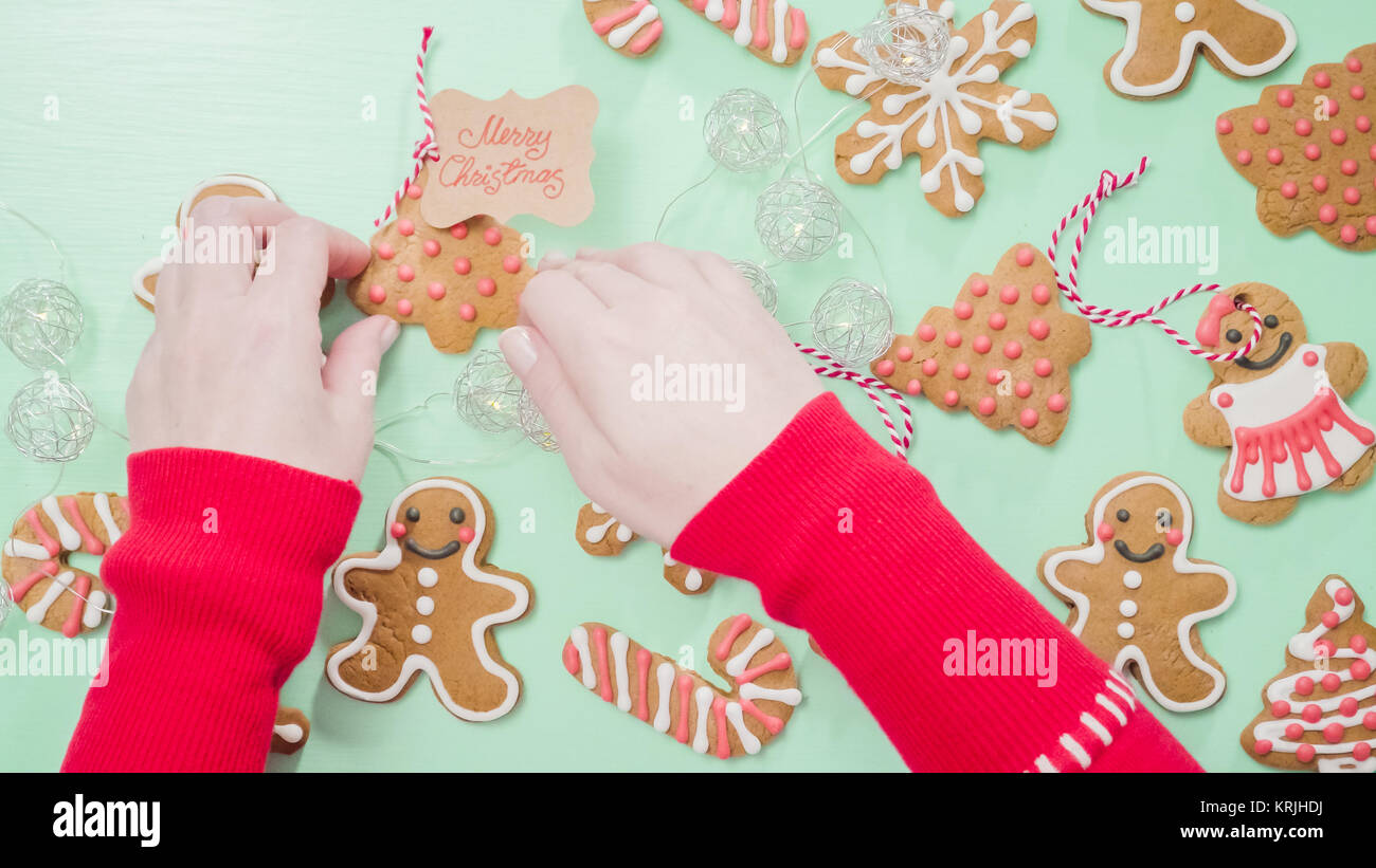 Packaging traditional home made gingerbread cookies as food gifts Stock ...