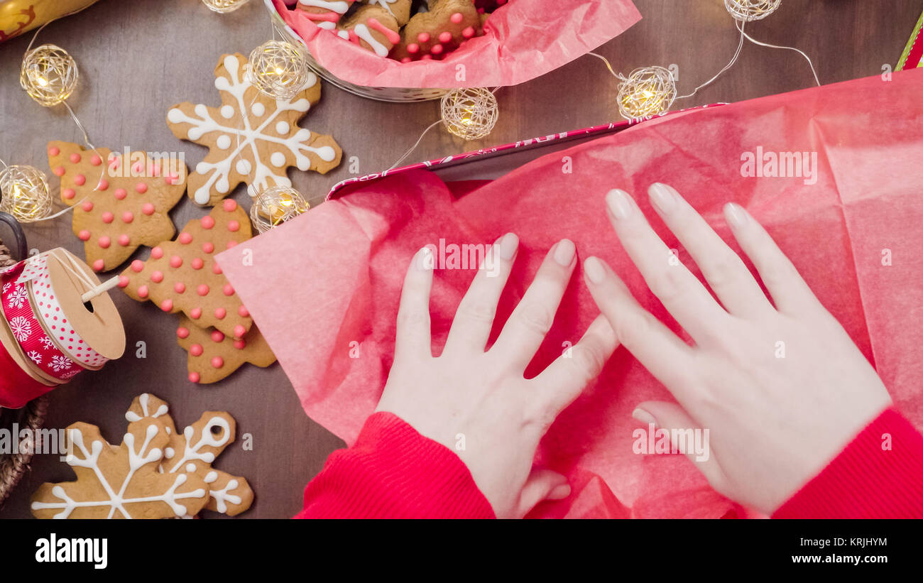 Packaging traditional home made gingerbread cookies as food gifts Stock ...