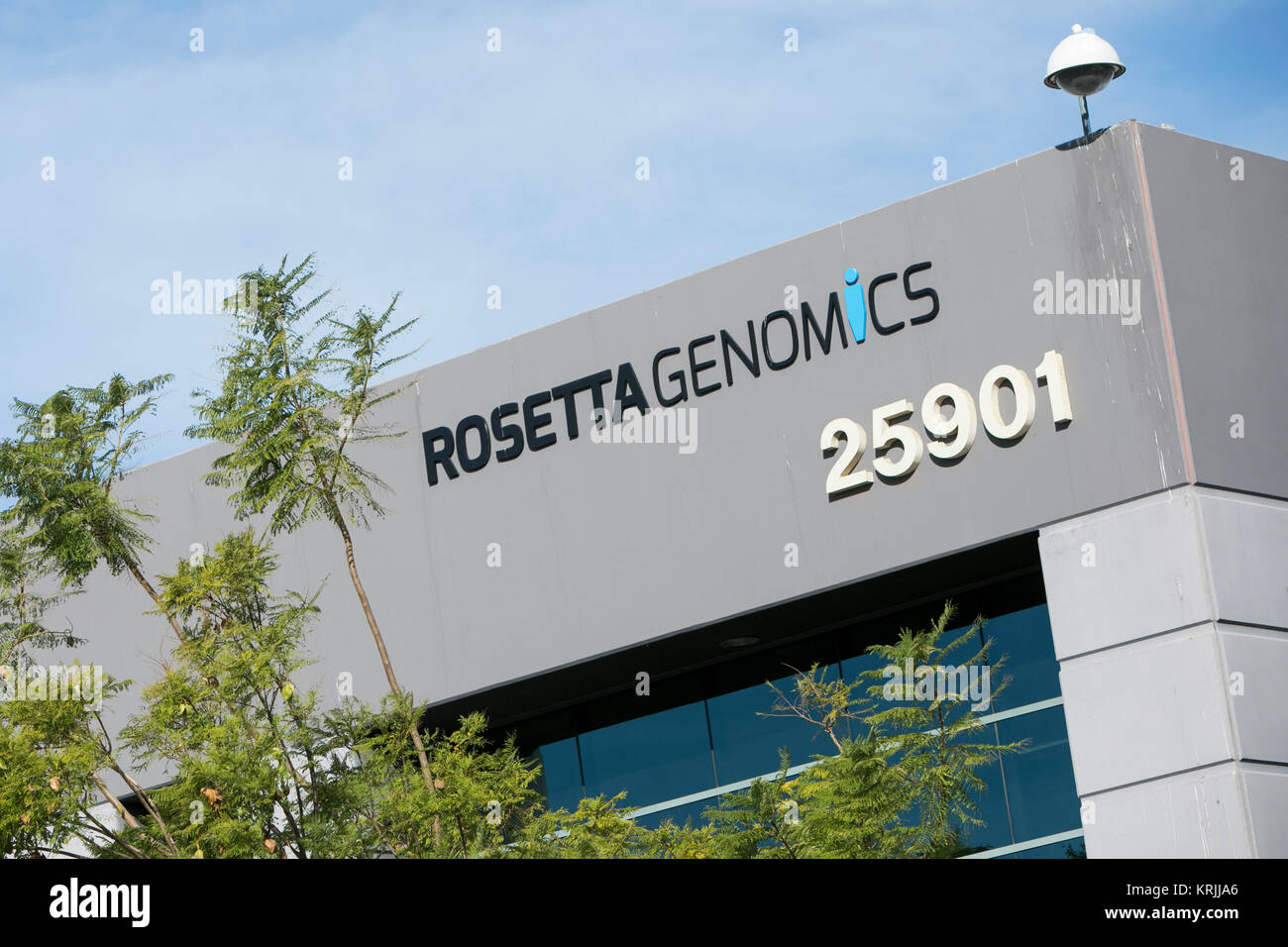 A logo sign outside of a facility occupied by Rosetta Genomics in Lake ...