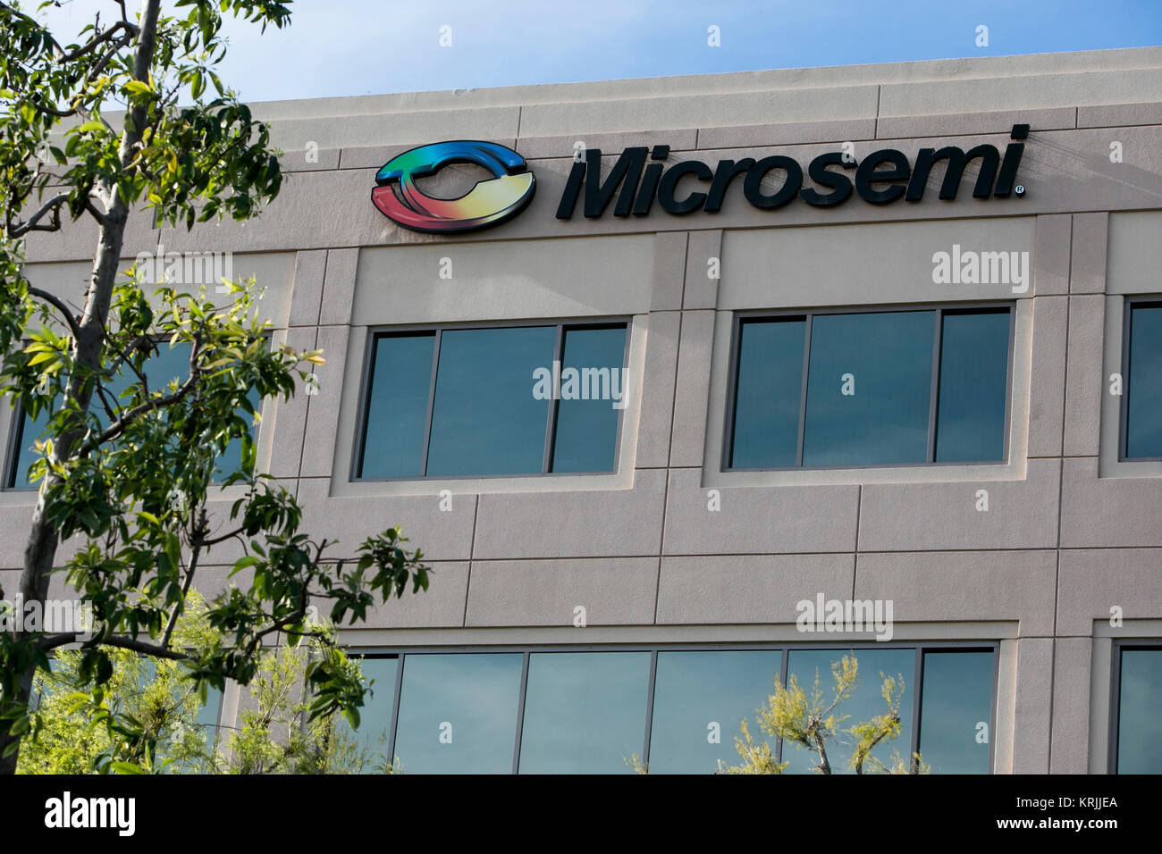 A logo sign outside of the headquarters of the Microsemi Corporation in ...