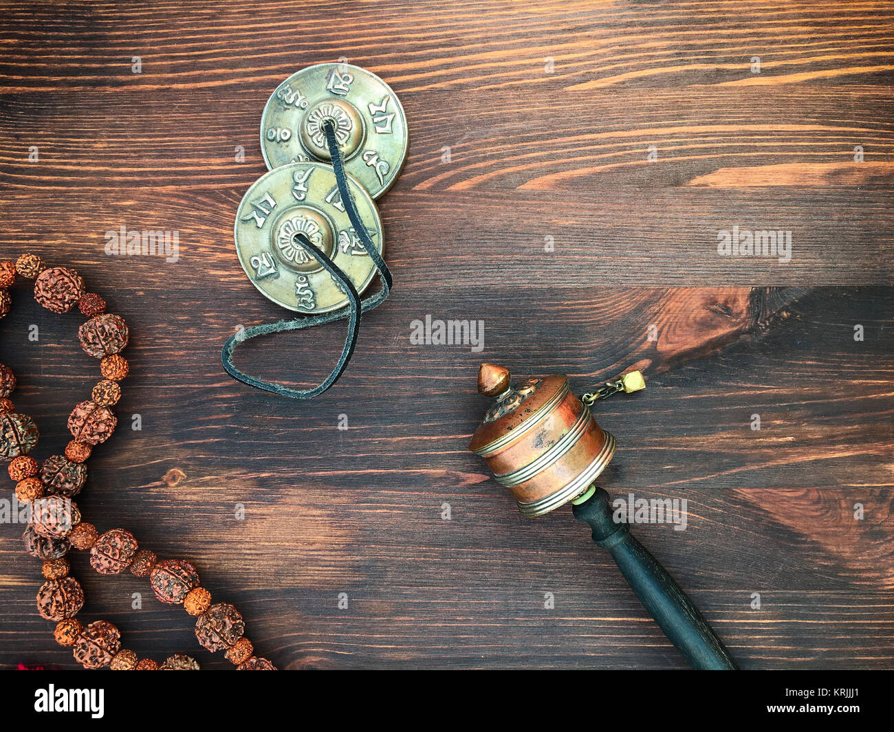 Copper Tibetan drum and percussion magic rituals plate Stock Photo - Alamy