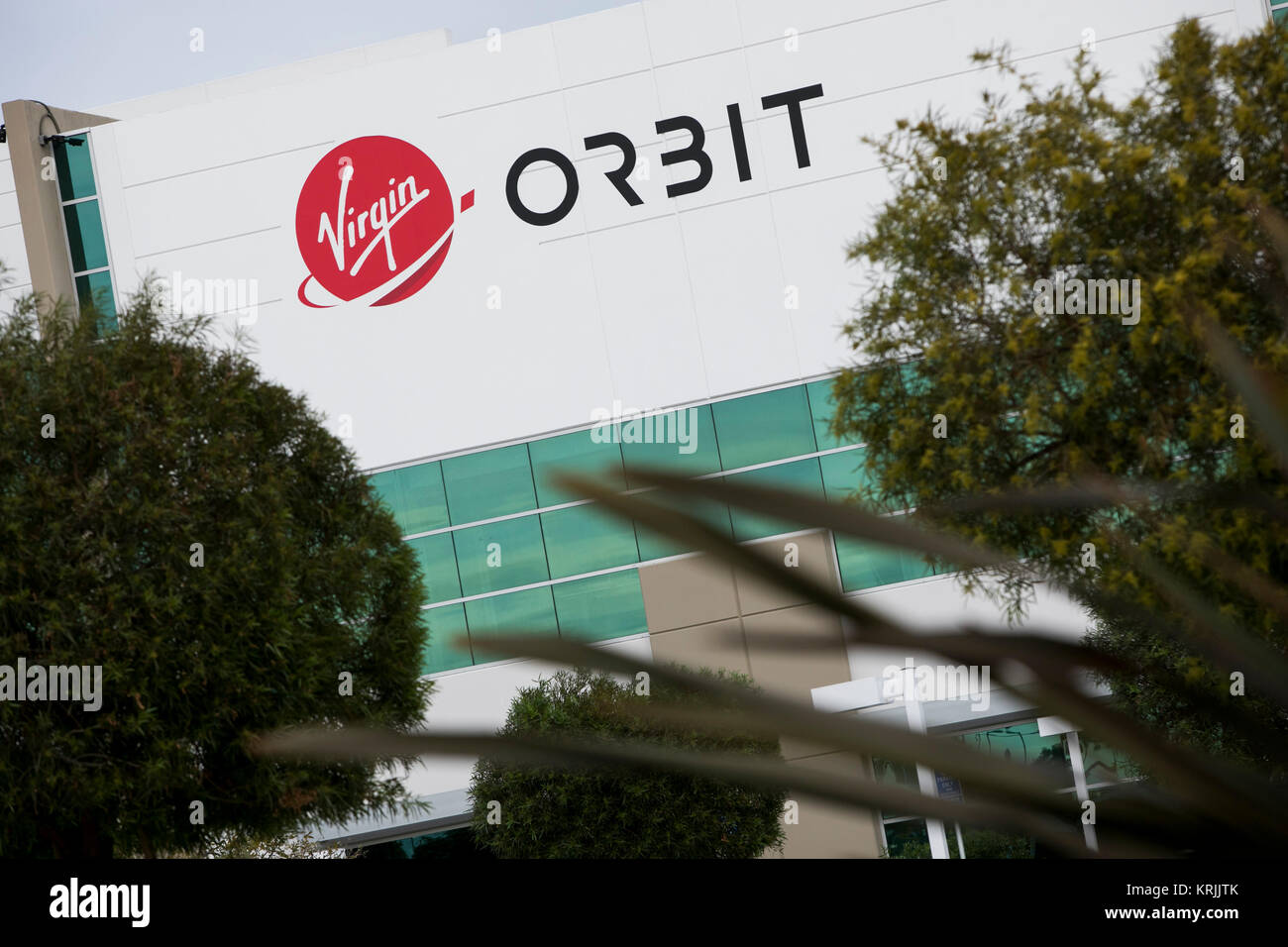 A logo sign outside of the headquarters of Virgin Orbit in Long Beach ...