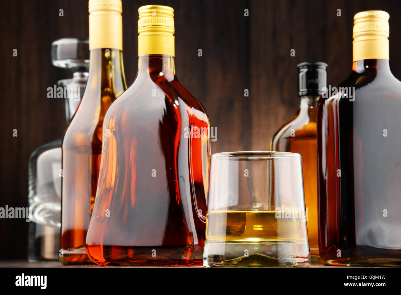 Bottles of assorted alcoholic beverages Stock Photo - Alamy