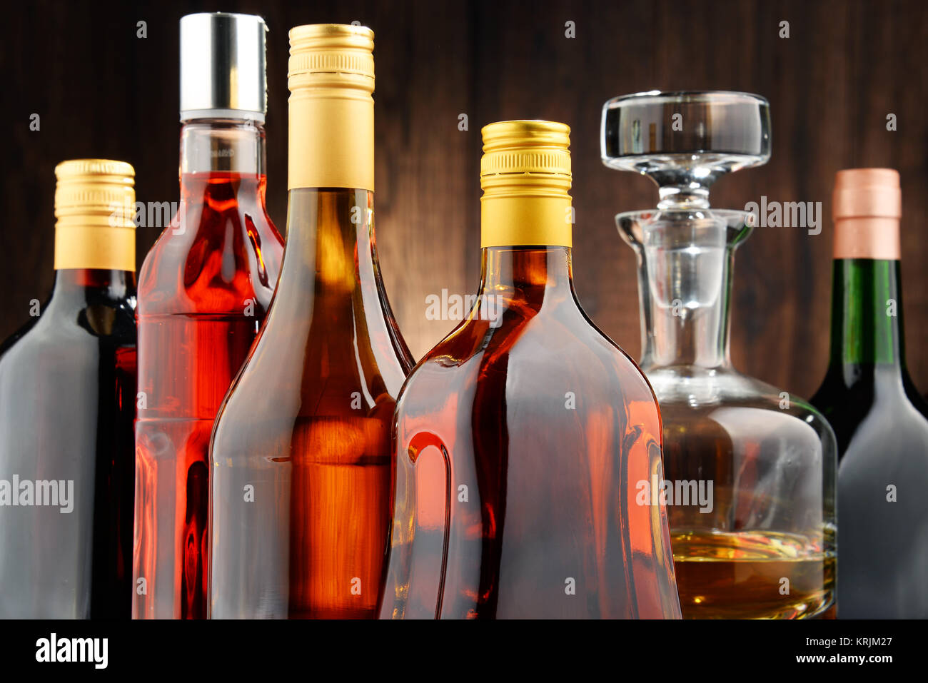 Bottles of assorted alcoholic beverages Stock Photo - Alamy