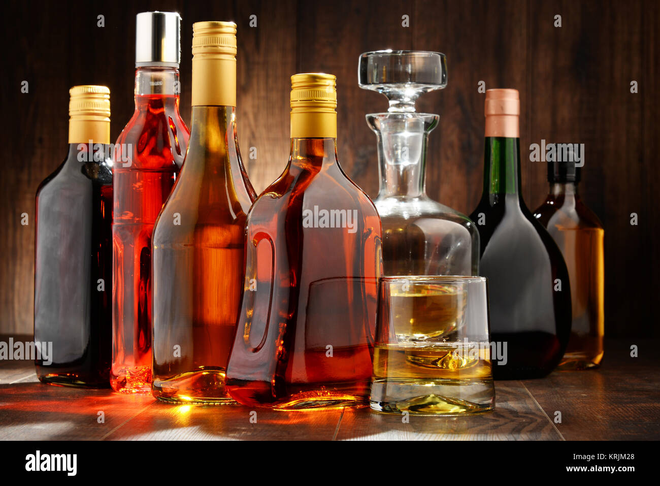 Bottles of assorted alcoholic beverages Stock Photo - Alamy