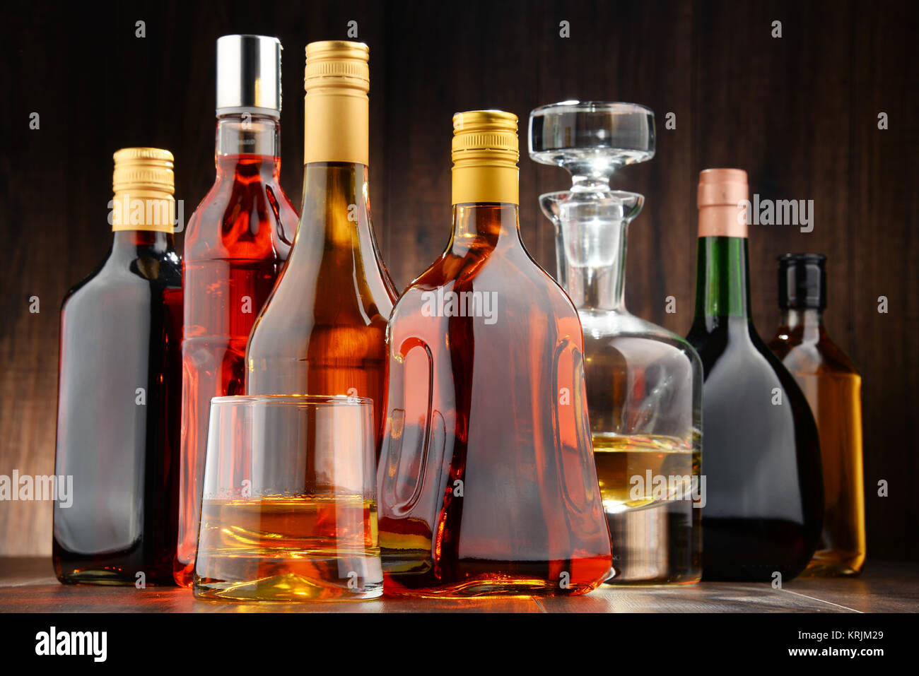 Bottles of assorted alcoholic beverages Stock Photo - Alamy