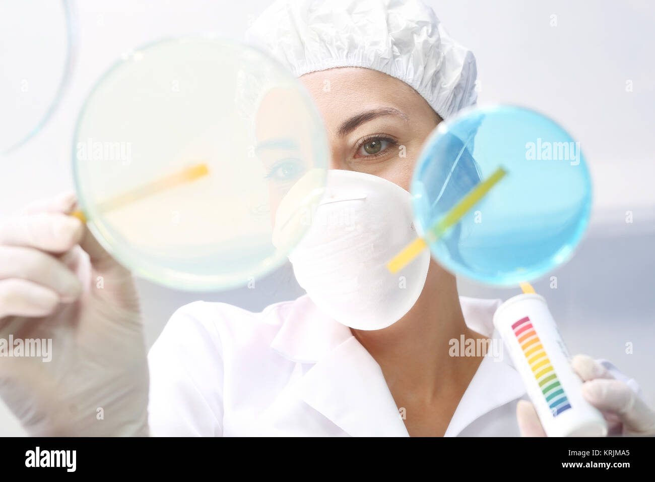 the chemist examines a sample of contaminated water in the laboratory ...