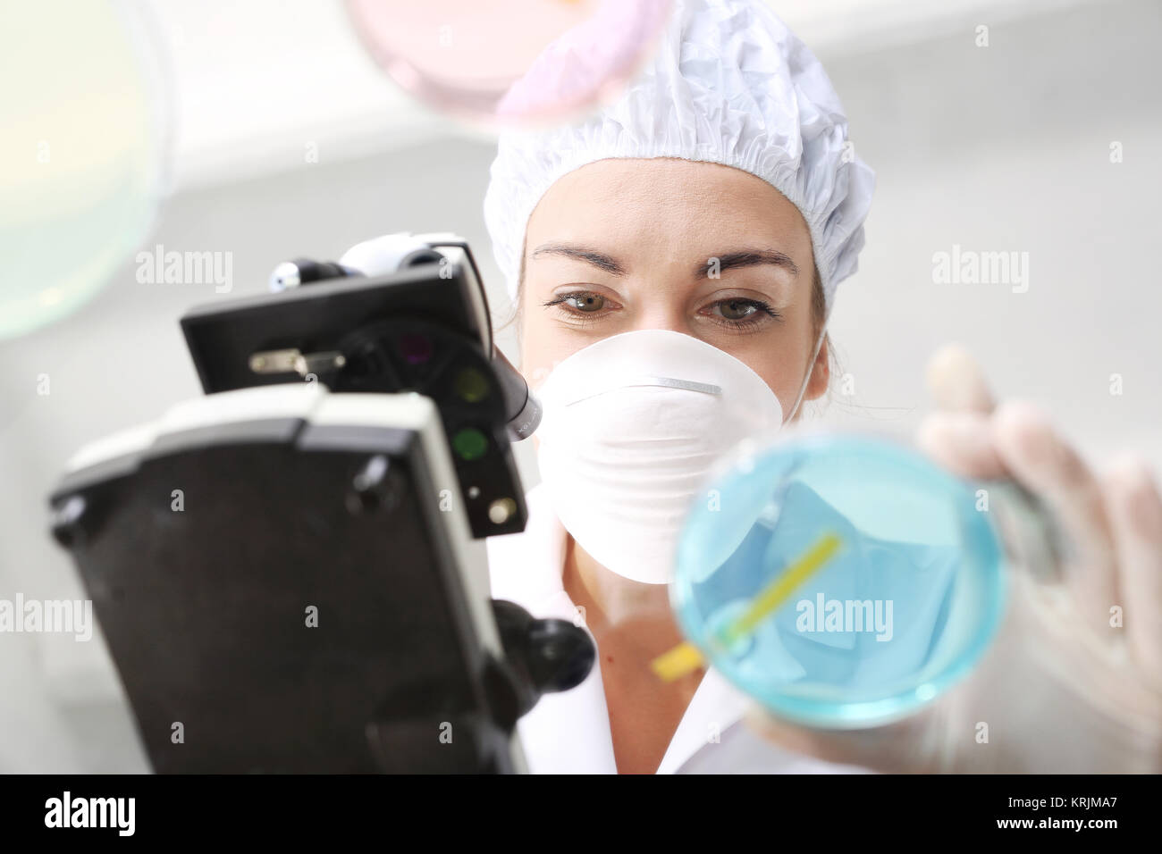 chemist tested in the laboratory,the sample of contaminated water Stock ...