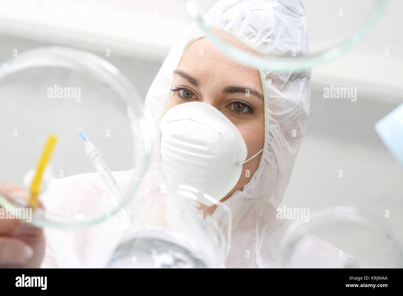 chemist tested in the laboratory,the sample of contaminated water Stock ...