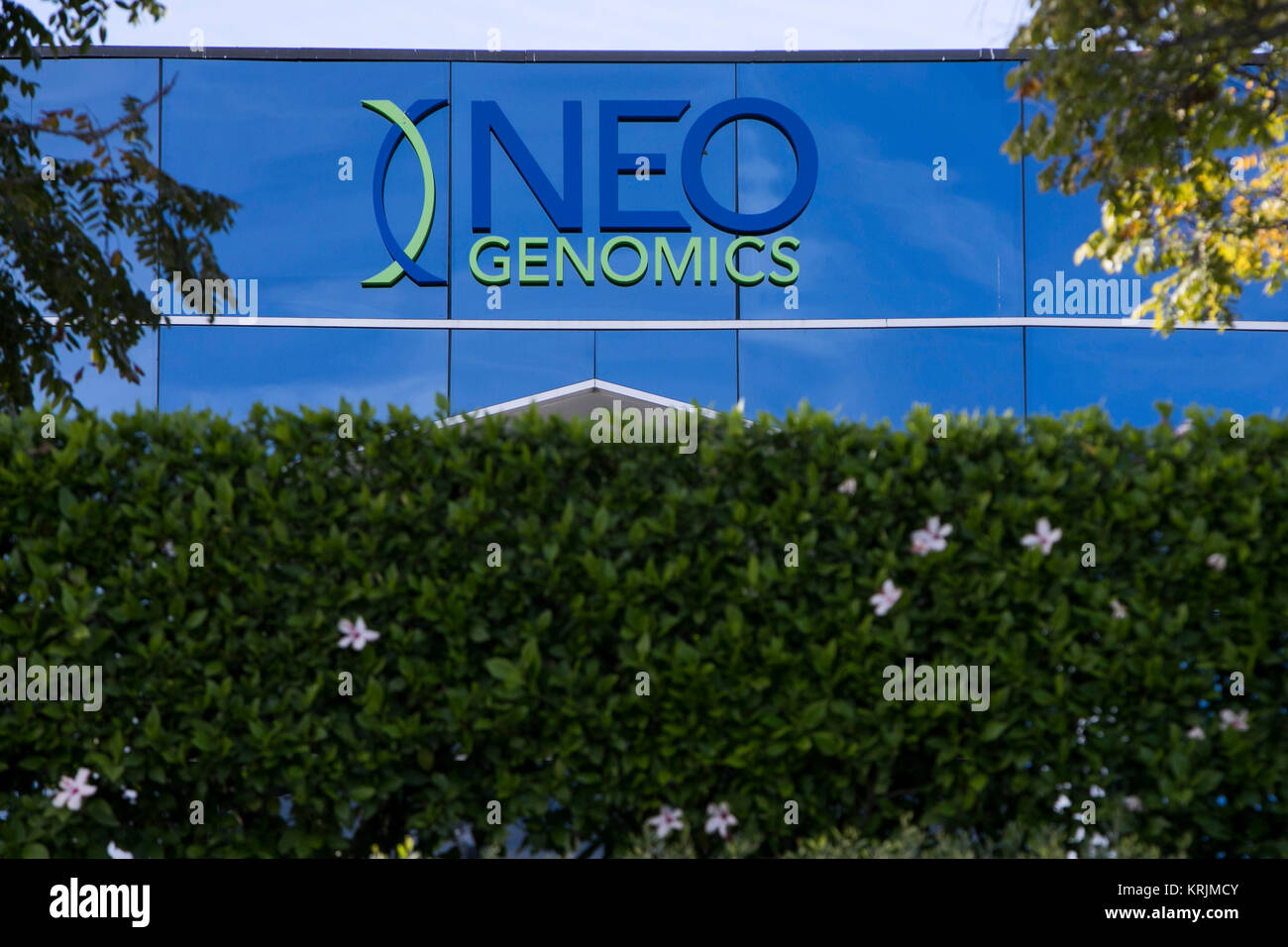 A logo sign outside of a facility occupied by NeoGenomics in Aliso ...