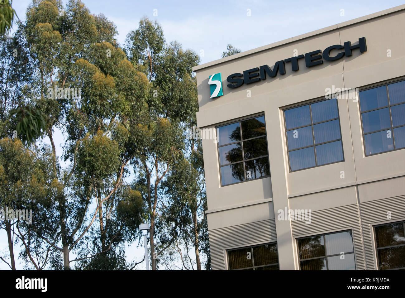 A logo sign outside of a facility occupied by Semtech in Irvine ...