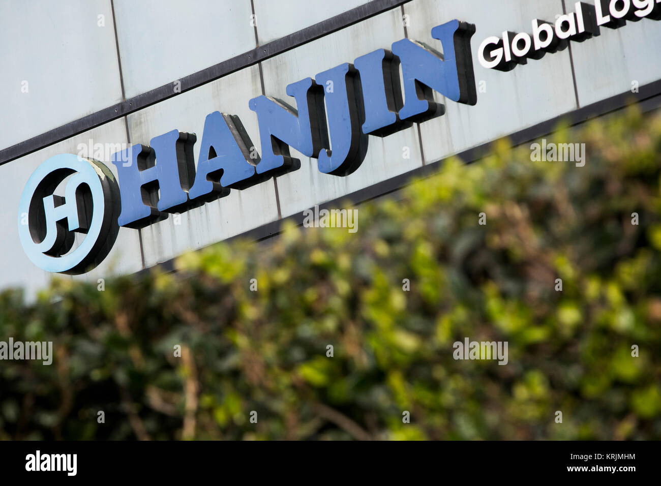 A logo sign outside of a facility occupied by Hanjin Shipping Co., Ltd ...