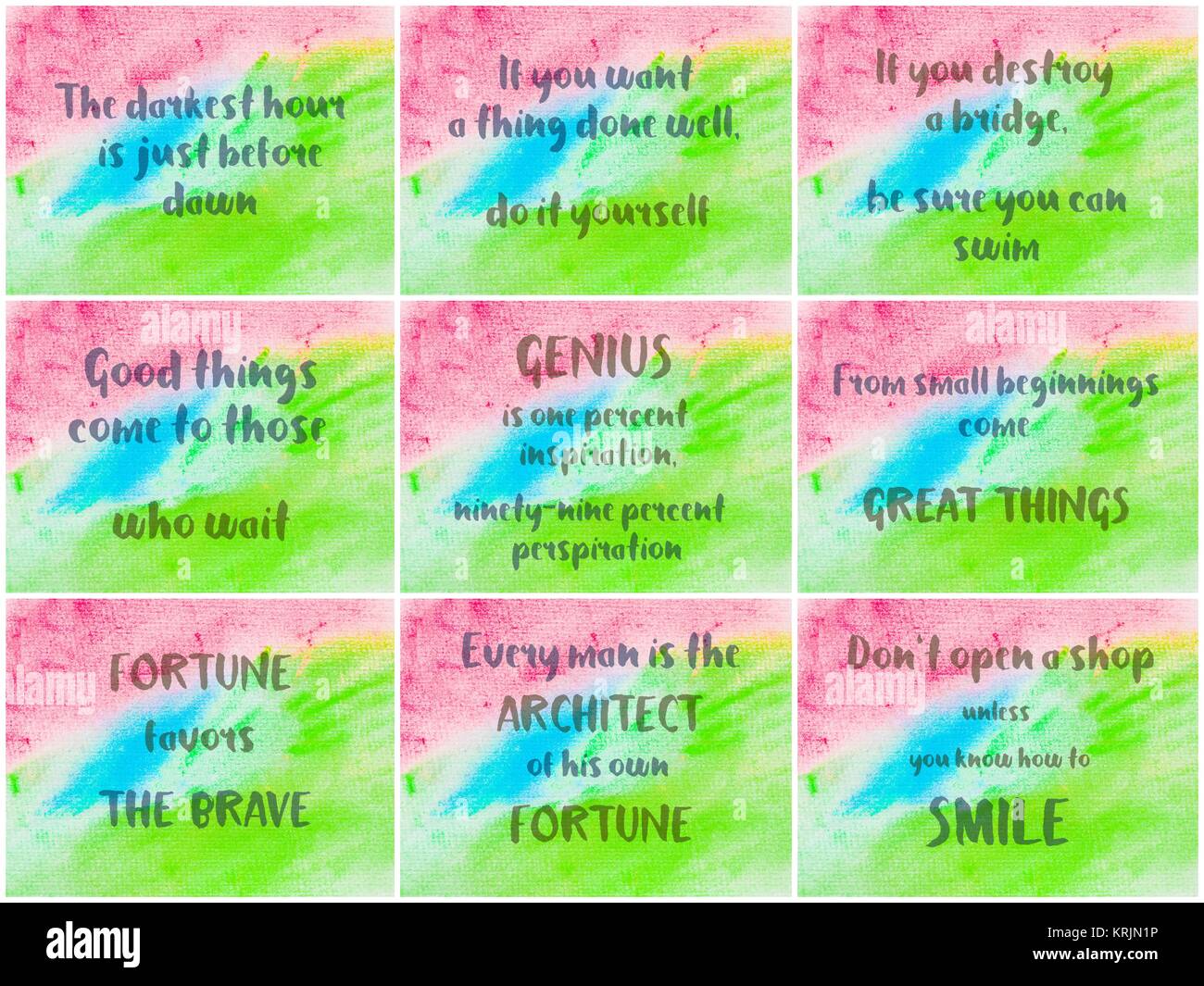 Collage of Inspirational messages over abstract water color backgrounds ...