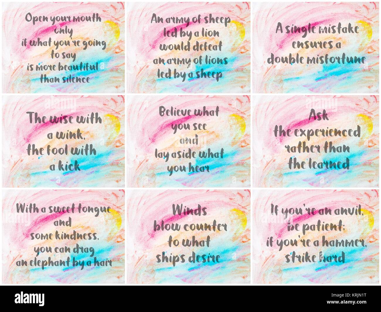 Collage of Inspirational messages over abstract water color backgrounds ...