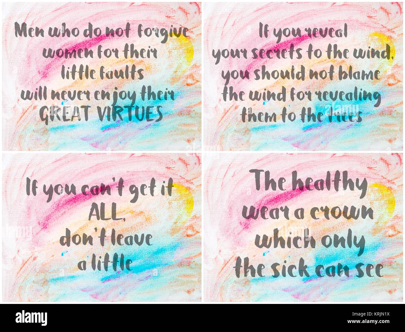 Collage of Inspirational messages over abstract water color backgrounds ...