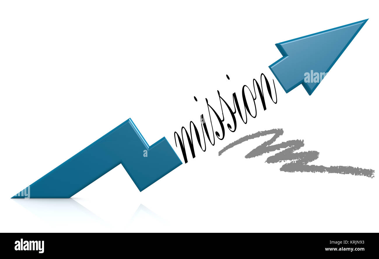 Blue arrow with mission word Stock Photo - Alamy