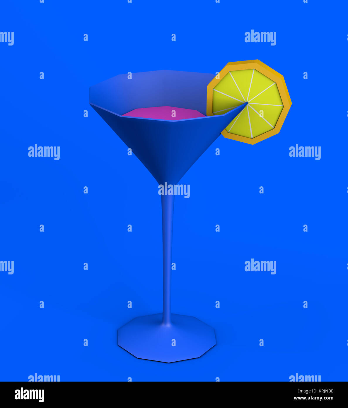 3d illustration of martini matte cocktail glass on blue background ...