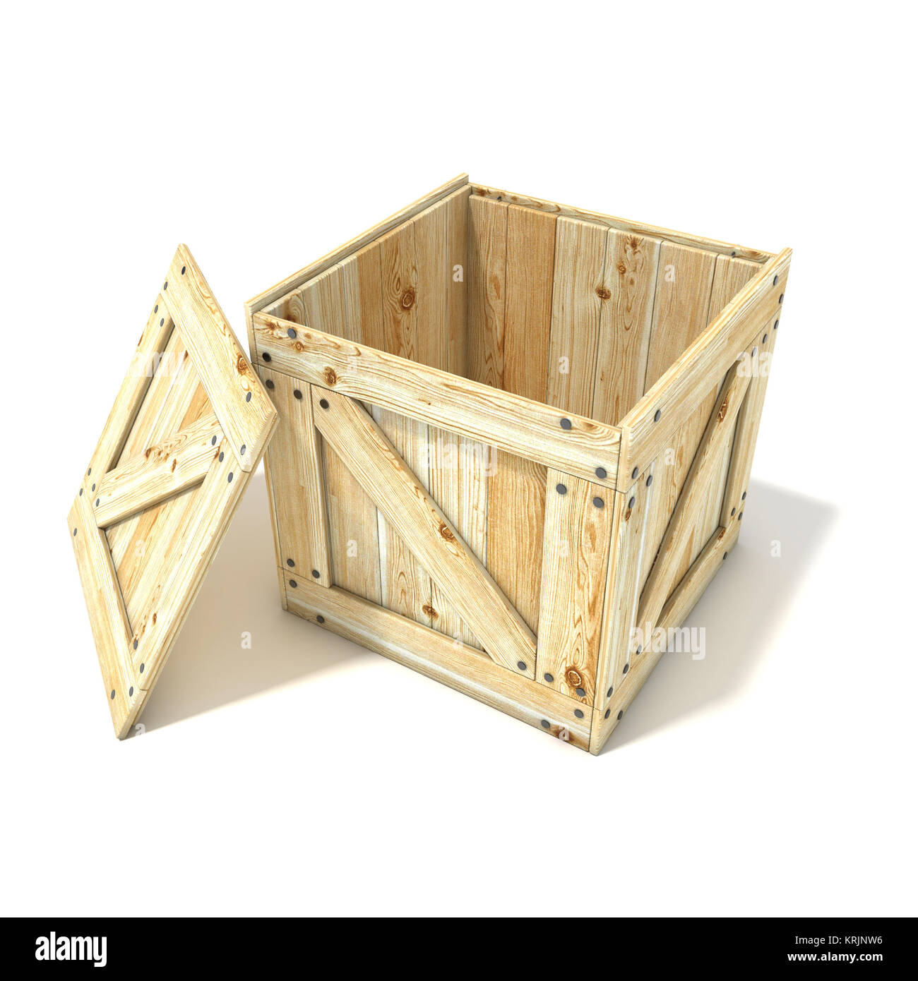 Opened wooden crate. Side view. 3D Stock Photo - Alamy