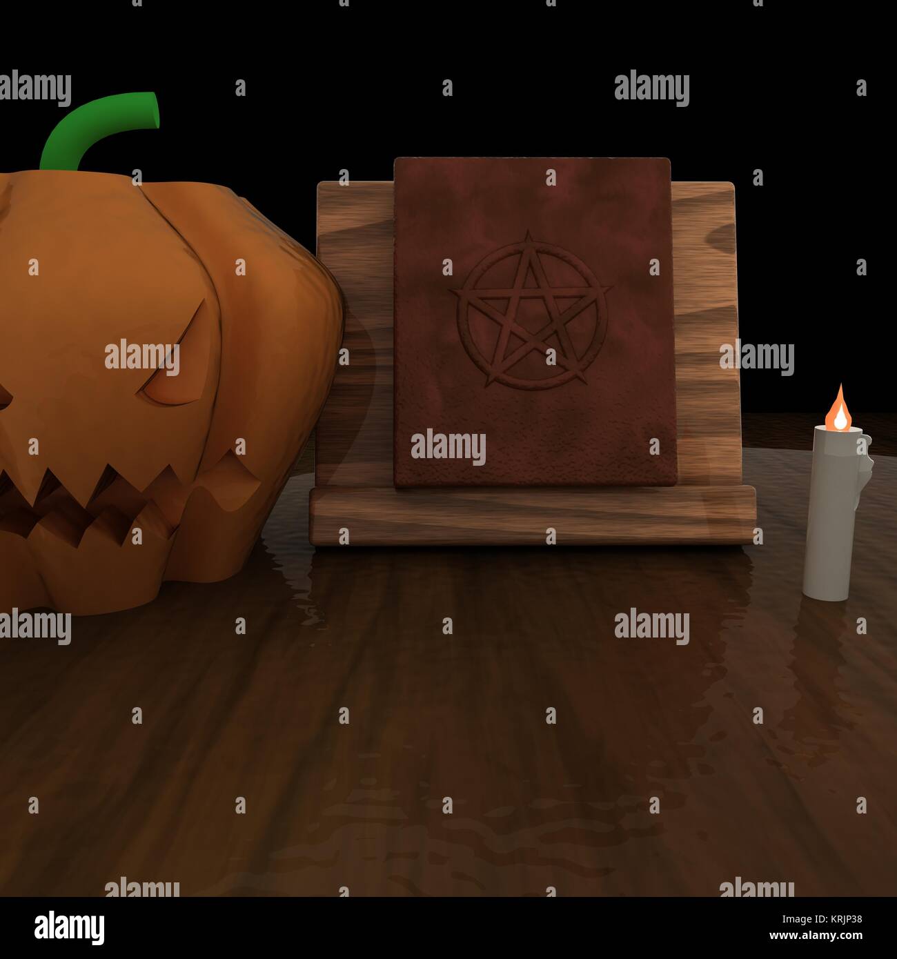 Witch table with book Stock Photo - Alamy