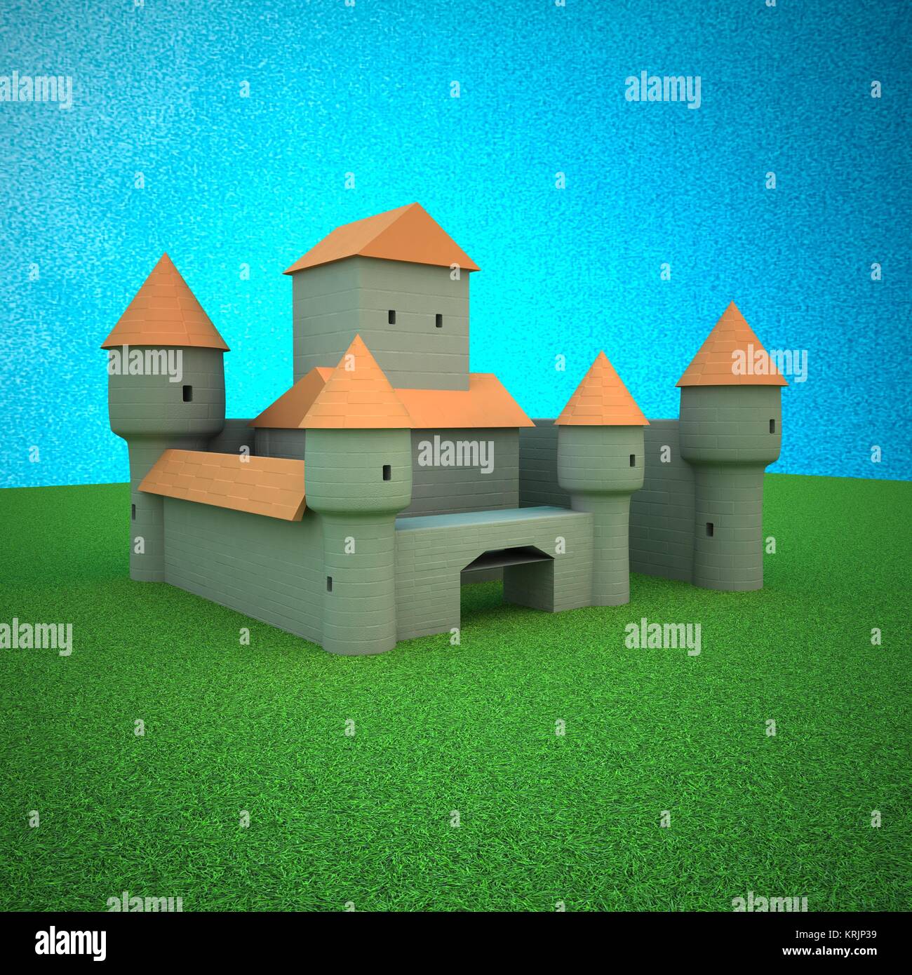 Medieval castle over green grass Stock Photo - Alamy