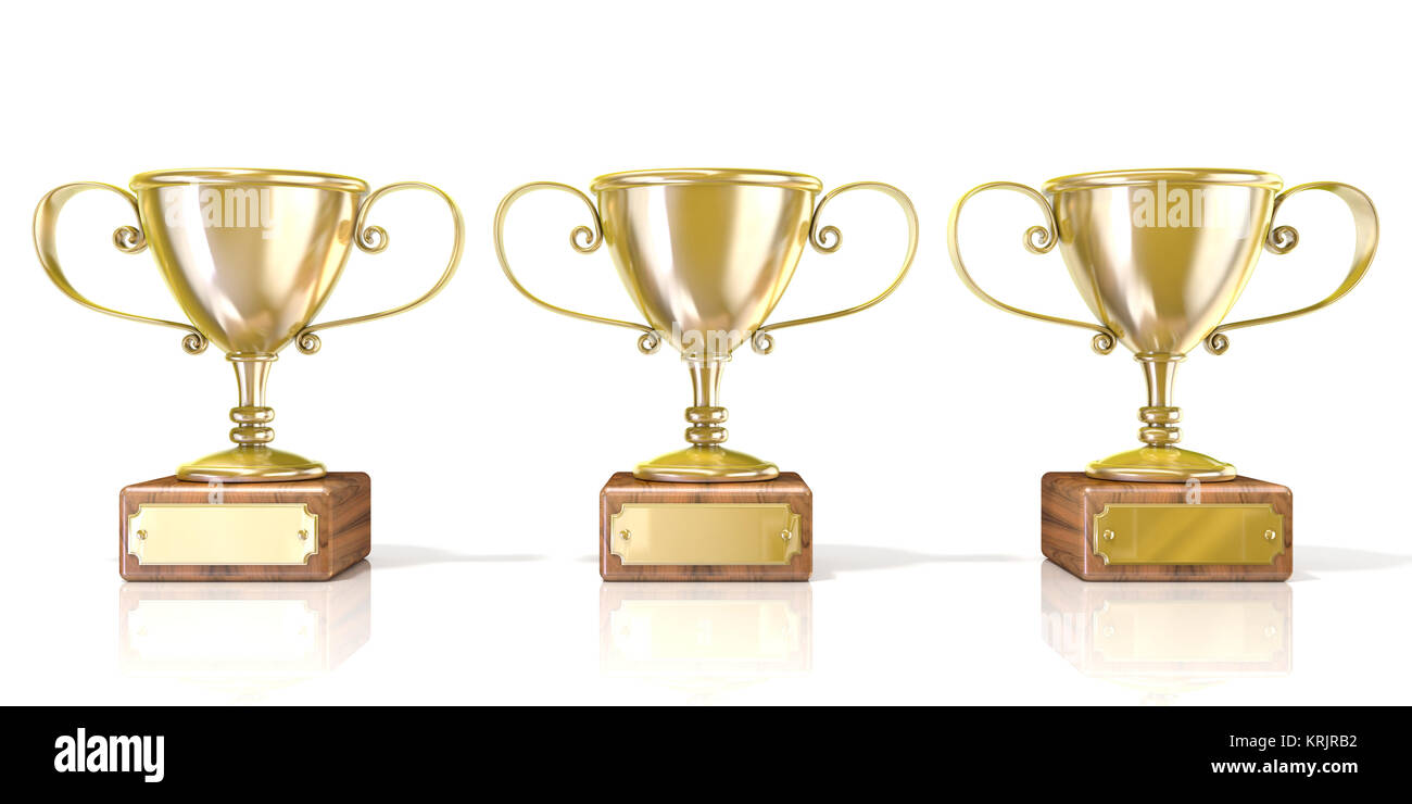 Three golden cup trophies. 3D Stock Photo - Alamy