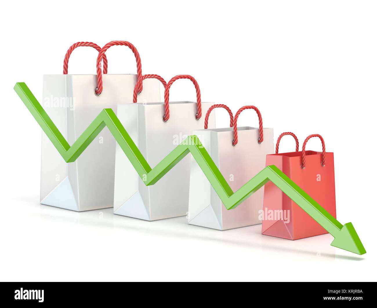 Shopping bag decreasing chart. Sales reduction chart. 3D Stock Photo ...
