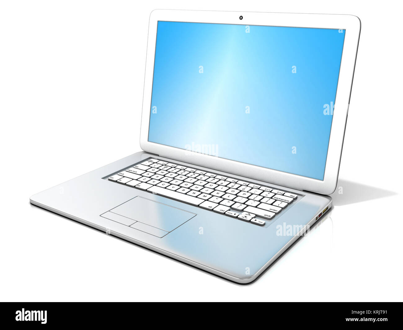 3D rendering of a open silver laptop with blue screen Stock Photo - Alamy