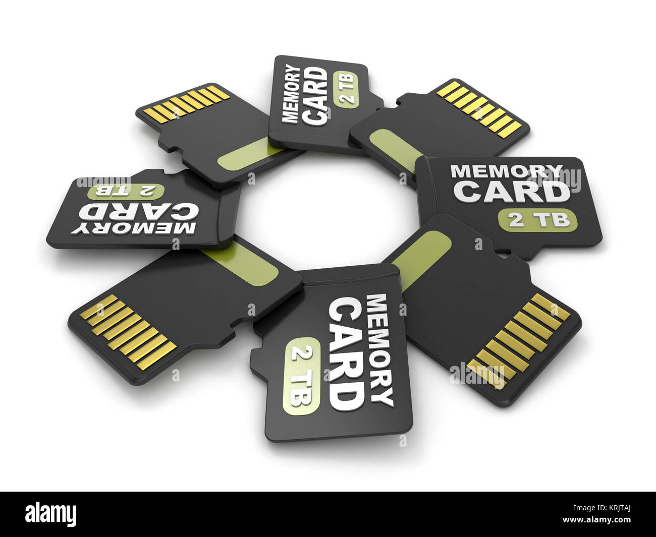 MicroSD memory cards, front and back view 2 TB. Circular arrangement ...