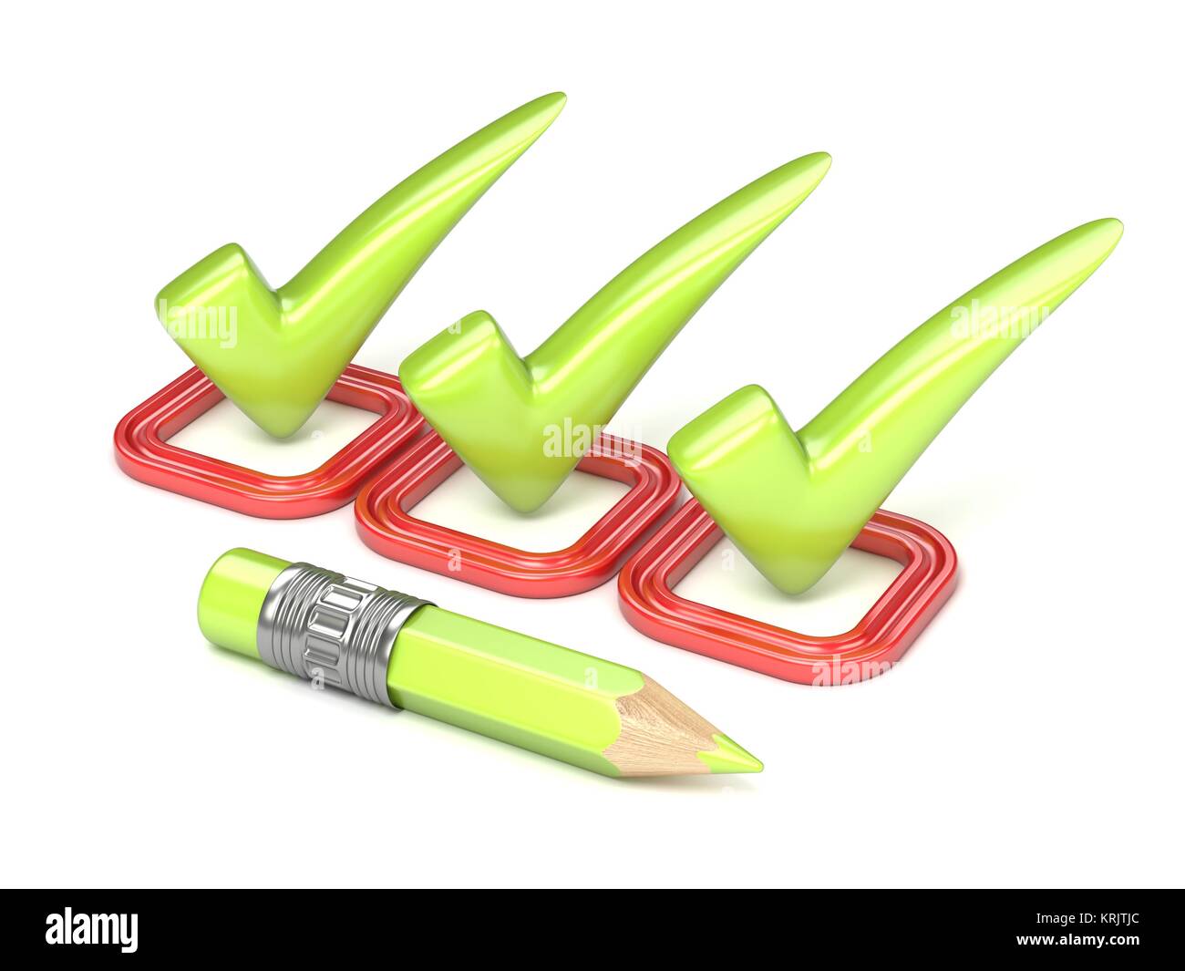 Three green correct check mark in red square. 3D Stock Photo - Alamy