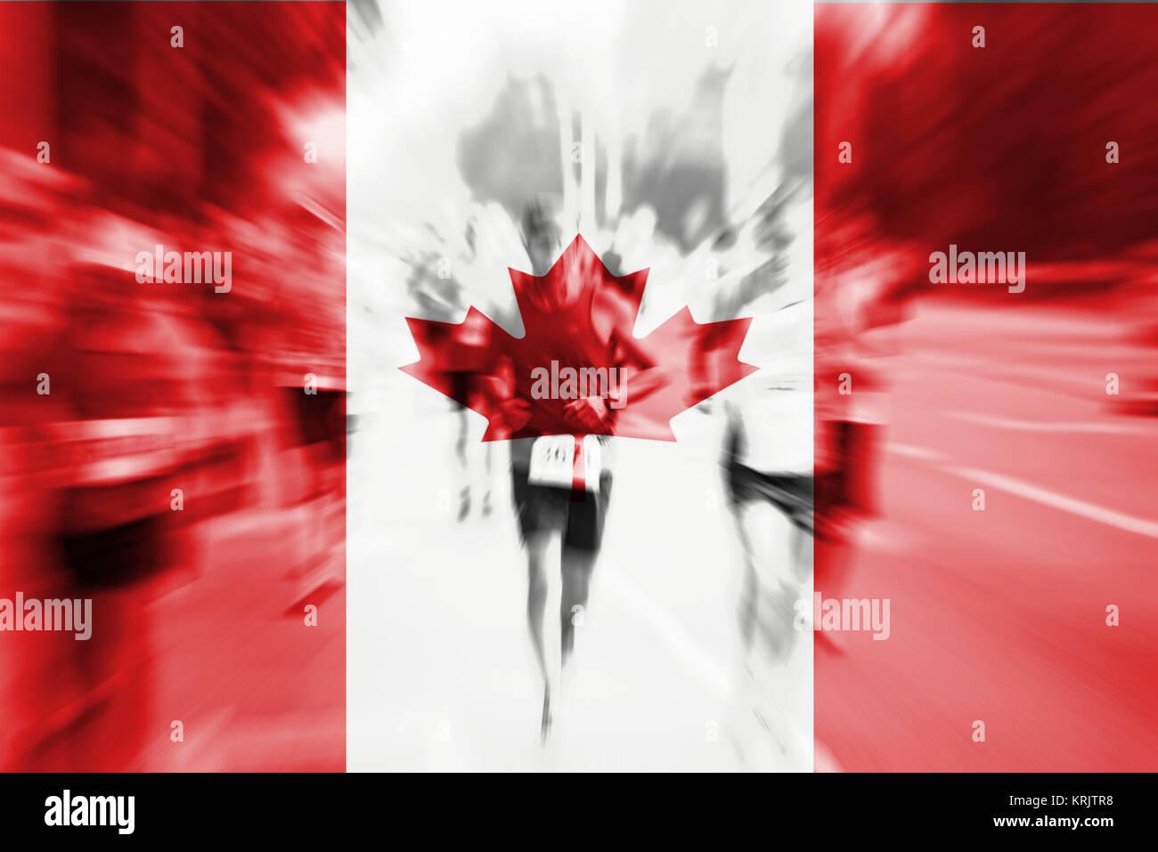 marathon runner motion blur blending with canada flag Stock Photo - Alamy