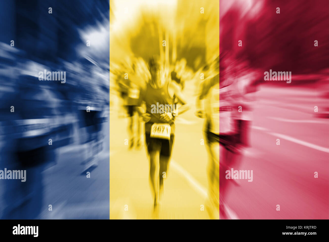 marathon runner motion blur blending with chad flag Stock Photo - Alamy