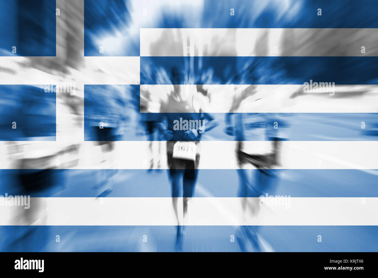 marathon runner motion blur blending with greece flag Stock Photo - Alamy