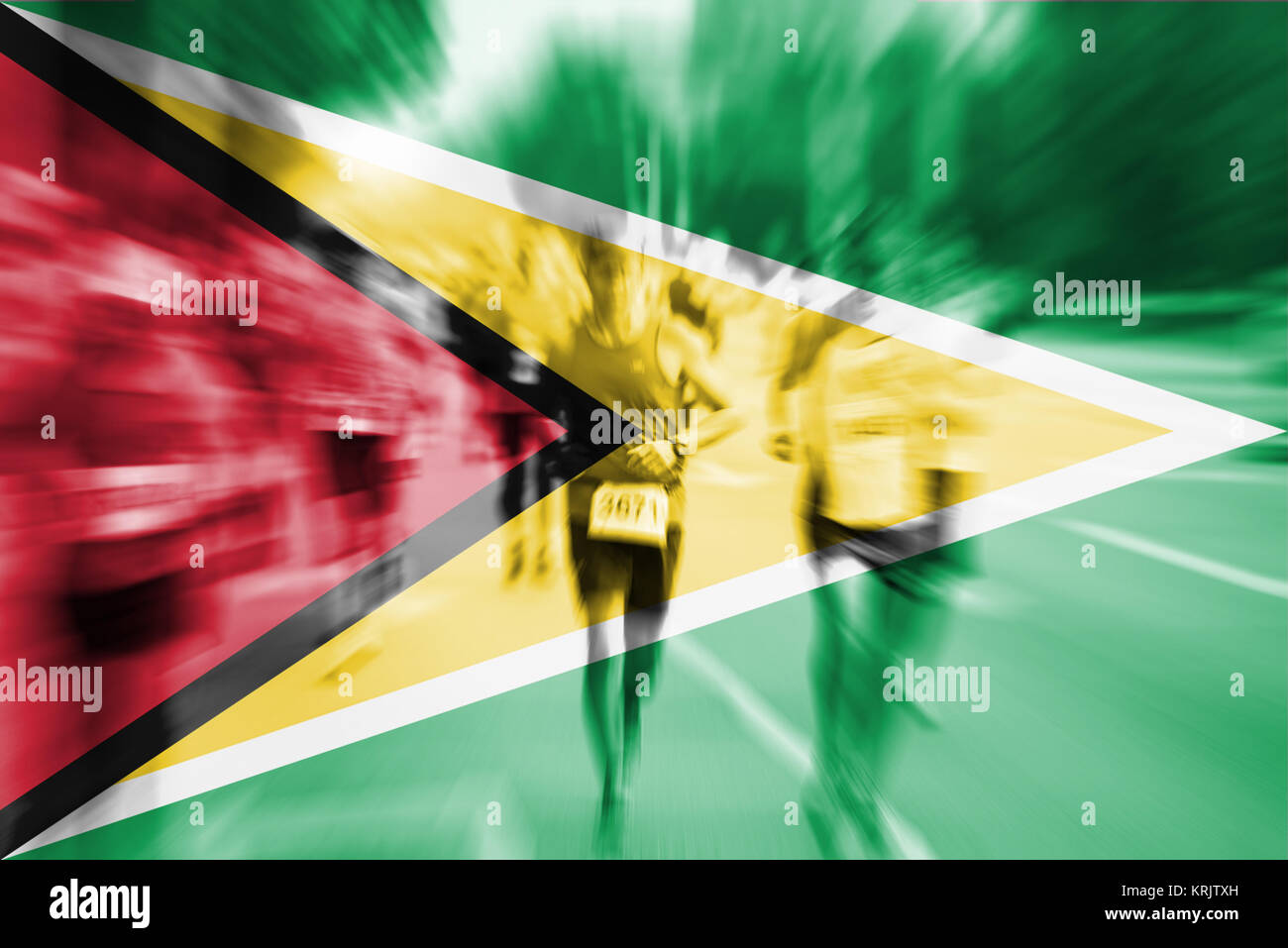 marathon runner motion blur blending with guyana flag Stock Photo - Alamy