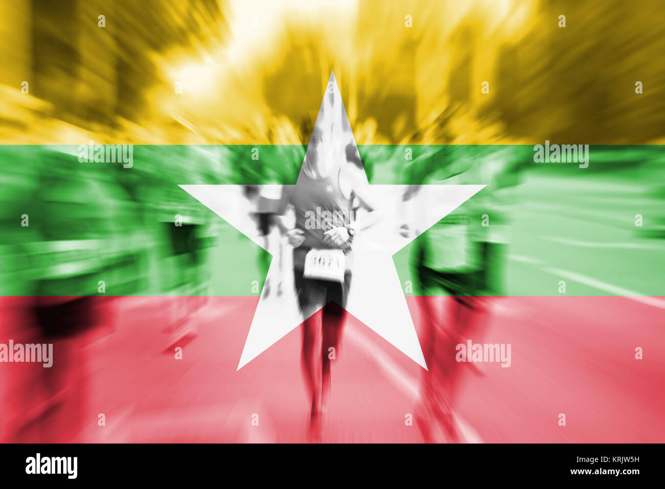 marathon runner motion blur blending with myanmar flag Stock Photo - Alamy