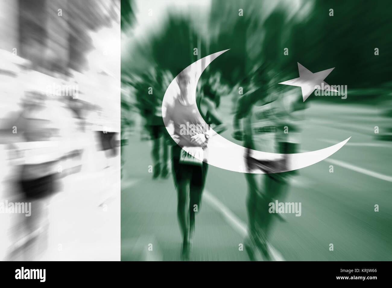 marathon runner motion blur blending with pakistan flag Stock Photo - Alamy