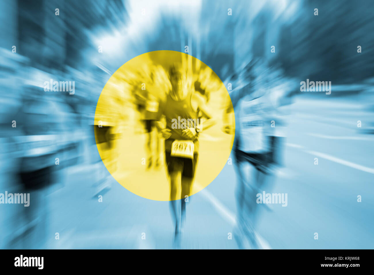 marathon runner motion blur blending with palau flag Stock Photo - Alamy