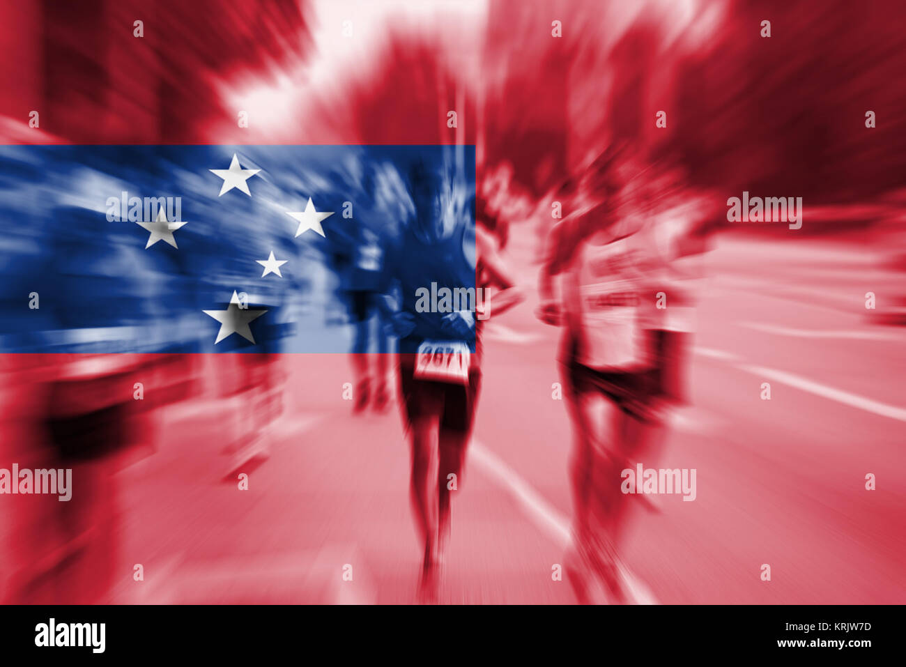 marathon runner motion blur blending with samoa flag Stock Photo - Alamy