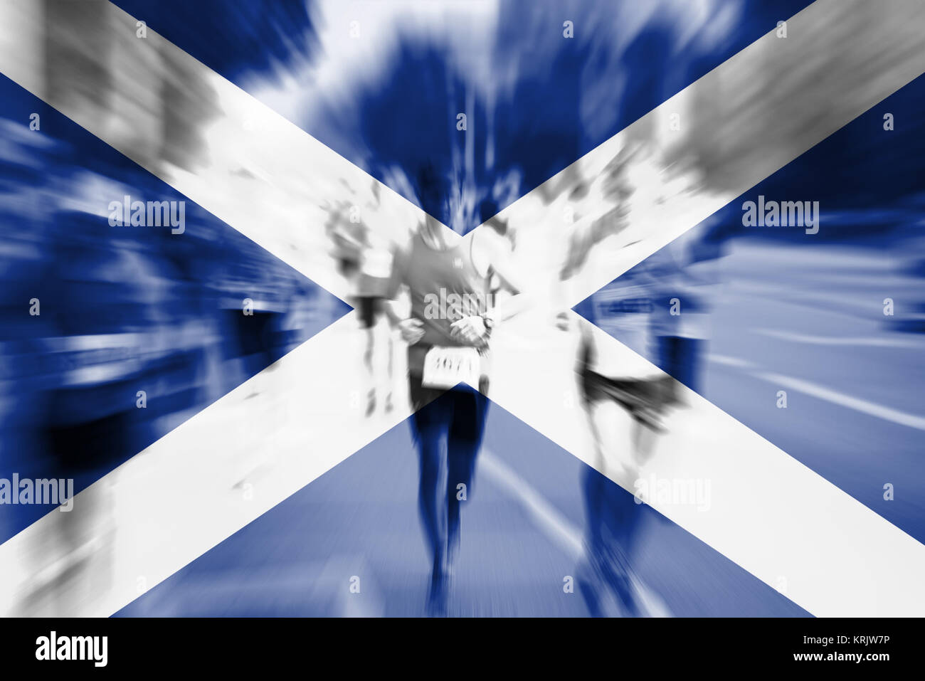 marathon runner motion blur blending with scotland flag Stock Photo - Alamy