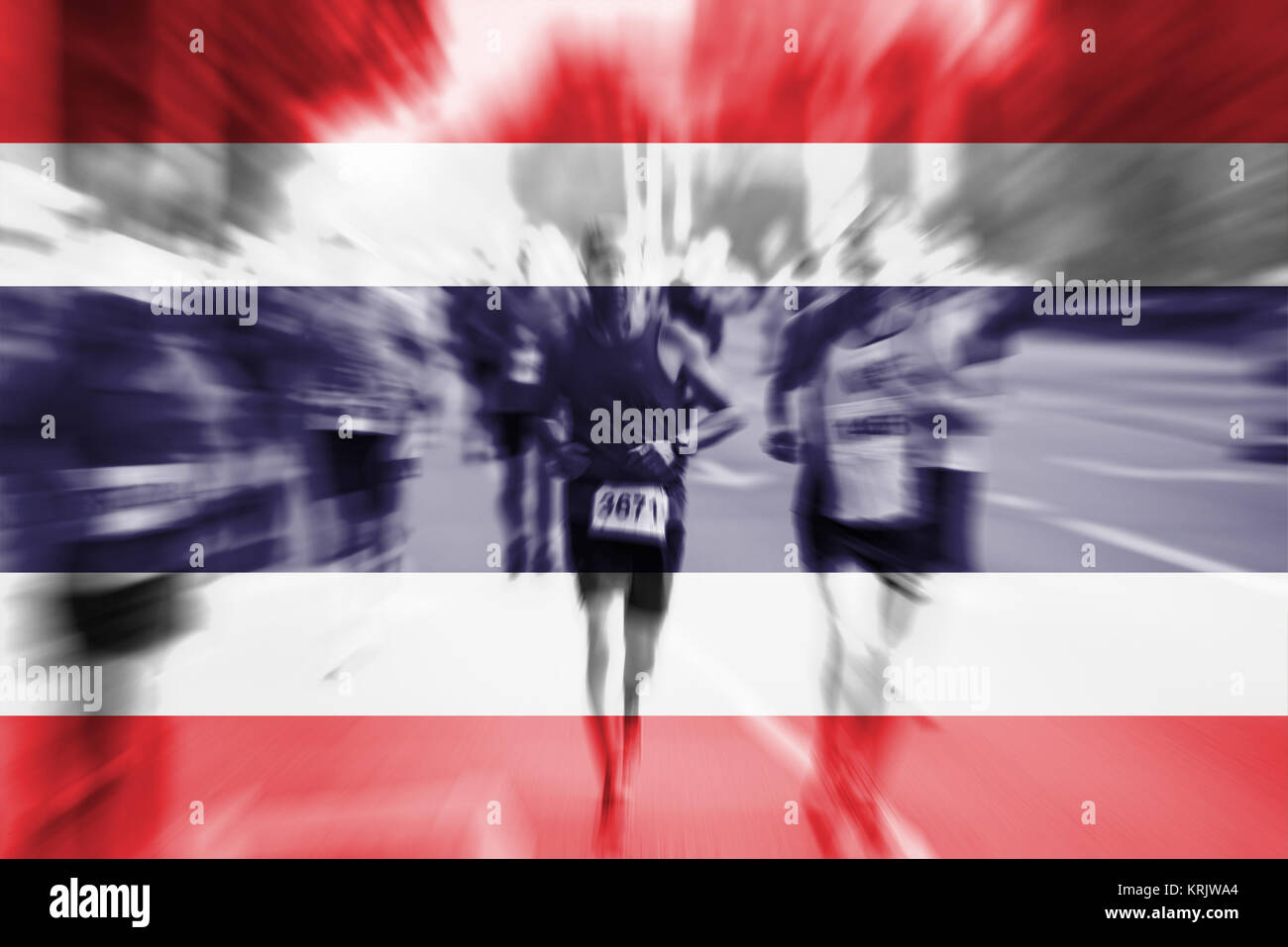 marathon runner motion blur blending with thailand flag Stock Photo - Alamy