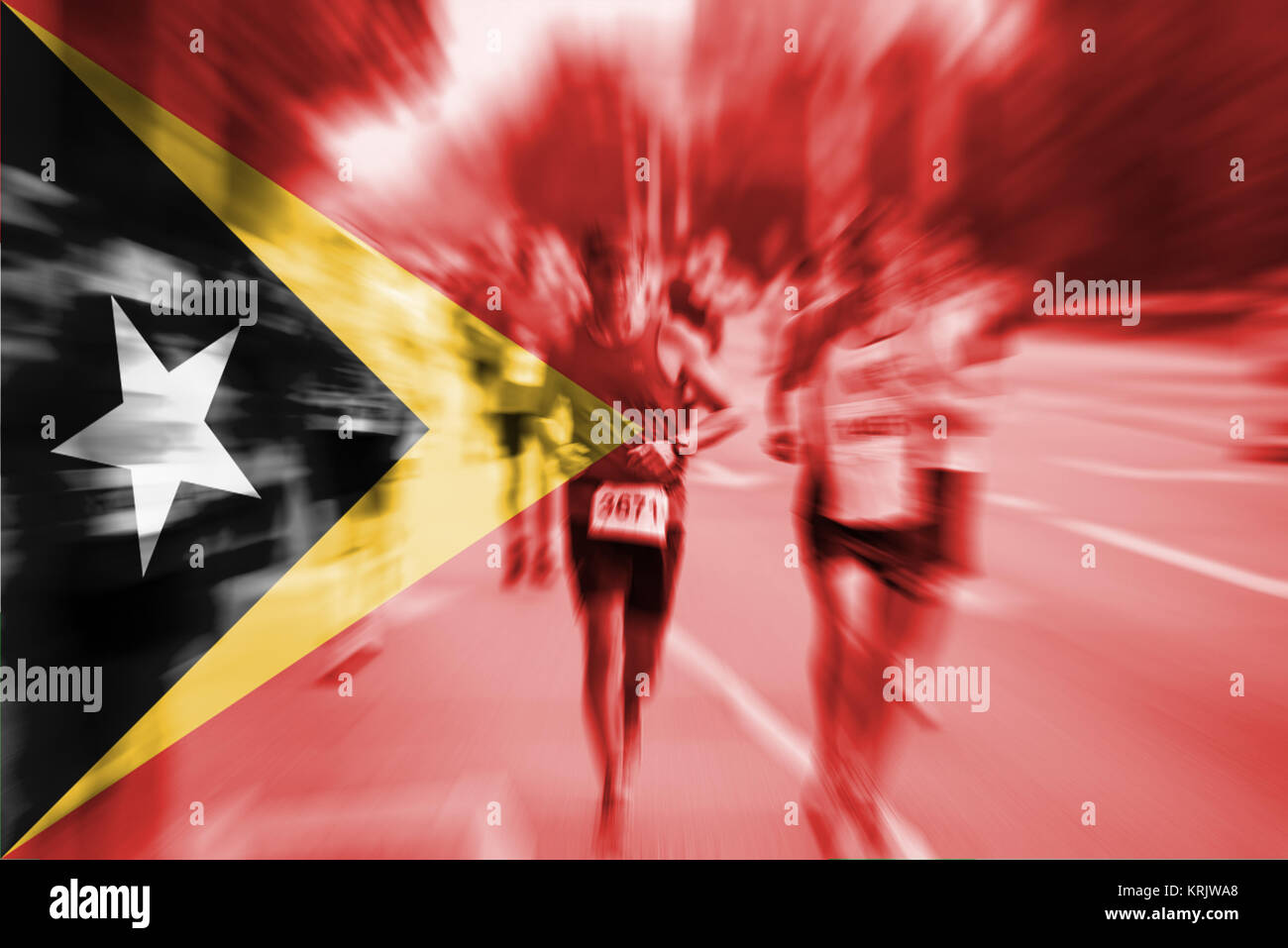 marathon runner motion blur blending with timor-leste flag Stock Photo ...