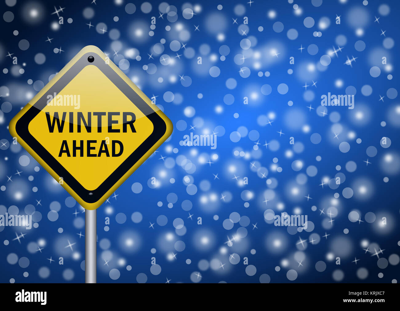 winter ahead traffic sign on snowing background Stock Photo - Alamy